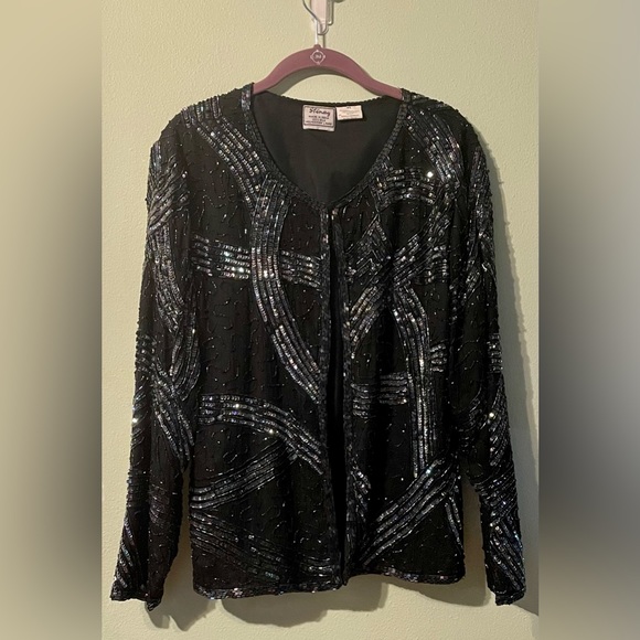 Stenay | Tops | Vintage Stensy Silk Sequin Open Front Shirt Jacket Xl ...
